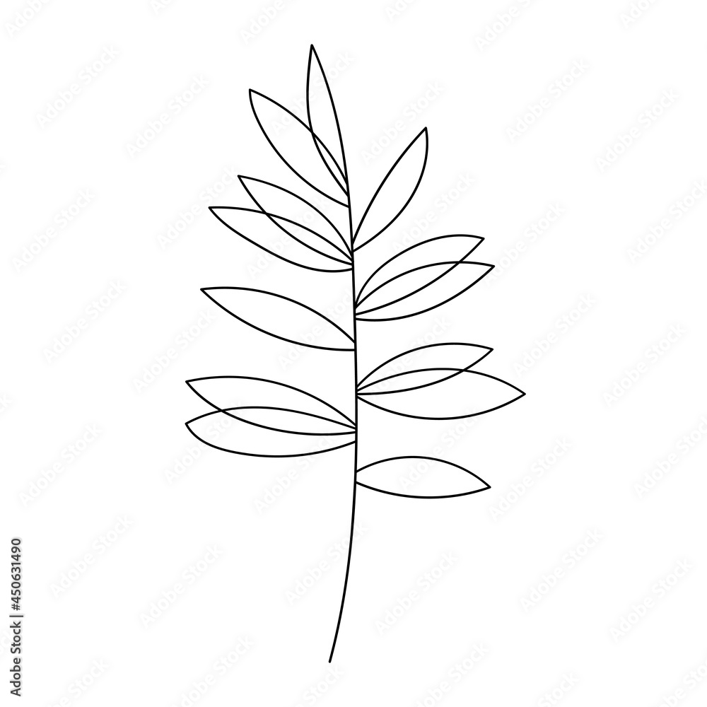 Leaf vector sketch outline illustration. Forest greenery background ...
