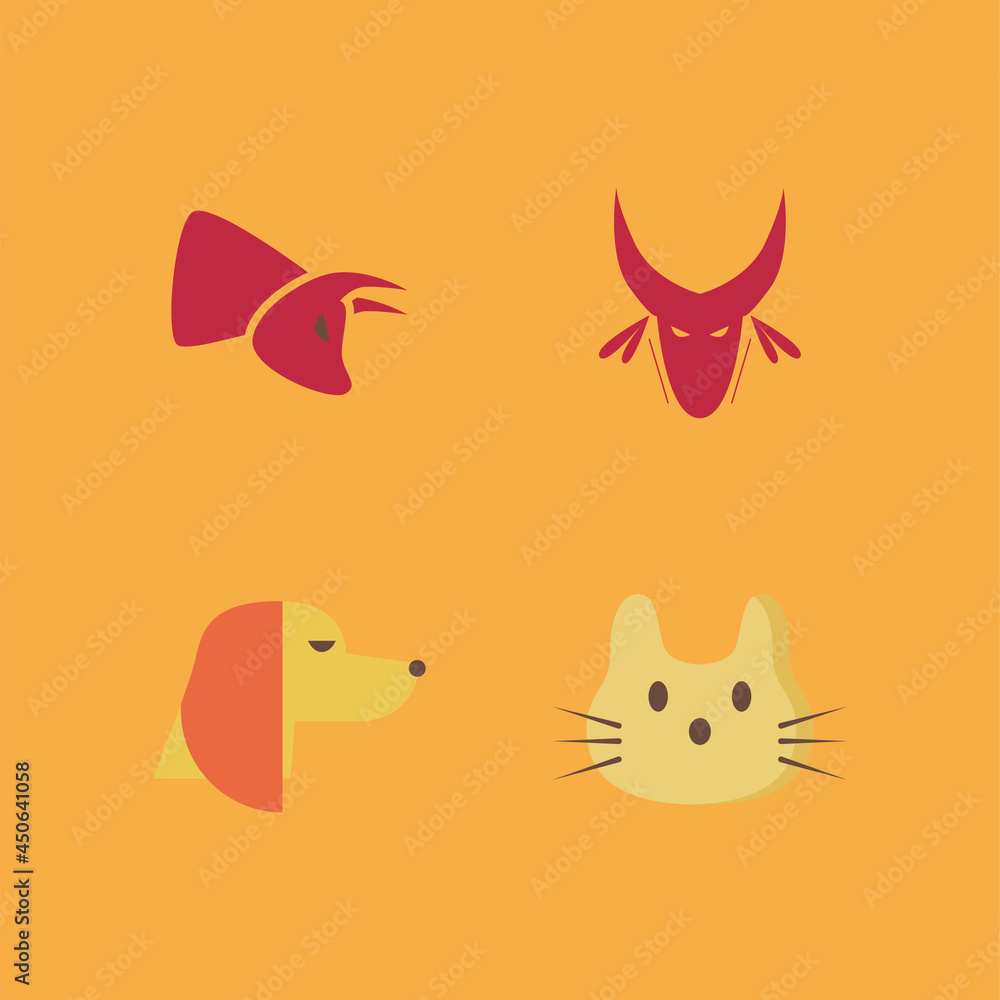 yellow background animal head logo set Stock Vector | Adobe Stock