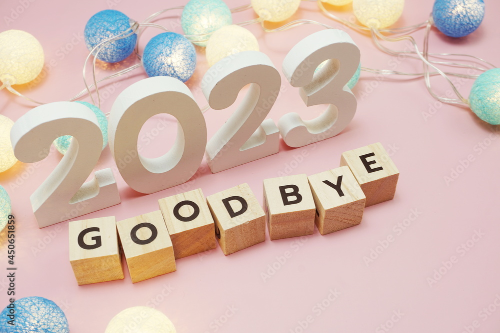 Goodbye 2023 alphabet letters with space copy on pink background Stock ...