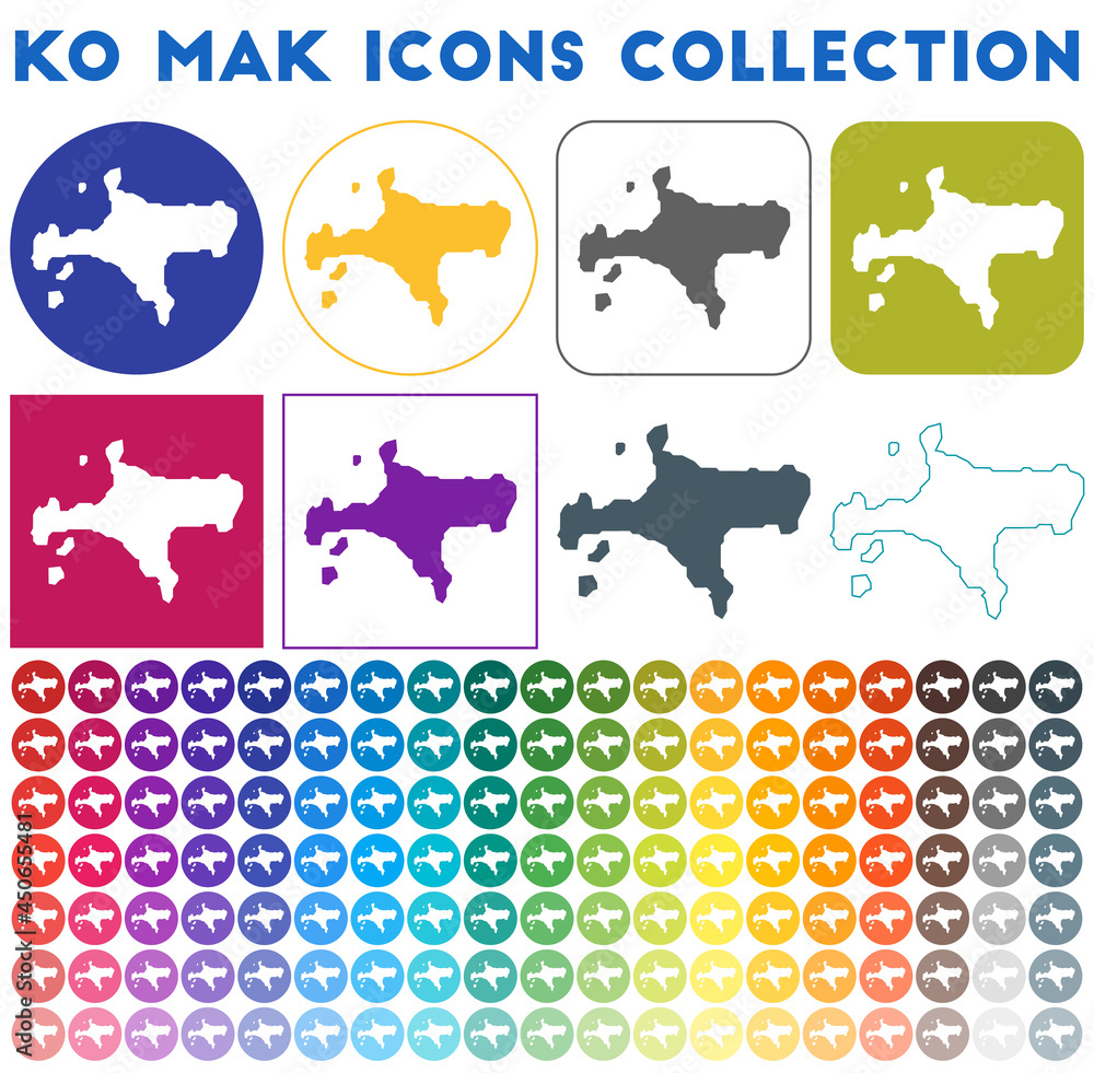 Ko Mak icons collection. Bright colourful trendy map icons. Modern Ko ...