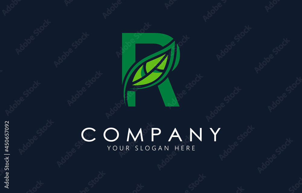 R Letter with green leaf logo template. Organic logo design. Stock ...