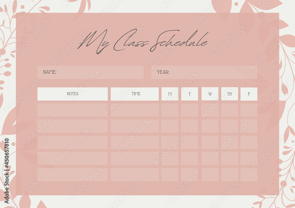 My Class Schedule. Monthly Planner. Organiser and Schedule with place ...