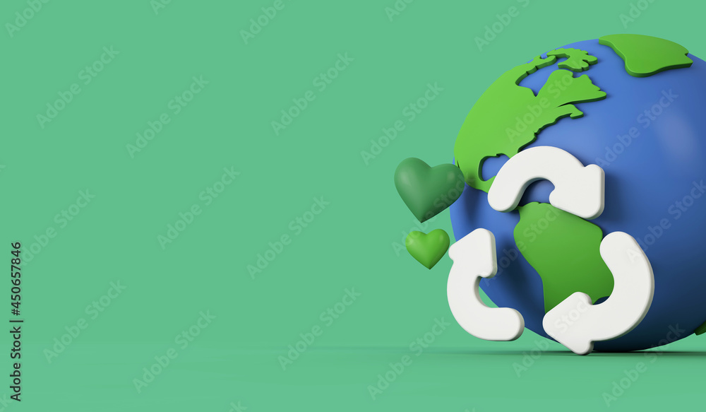 Global recycling. Earth model with a recycle symbol. 3d rendering Stock ...