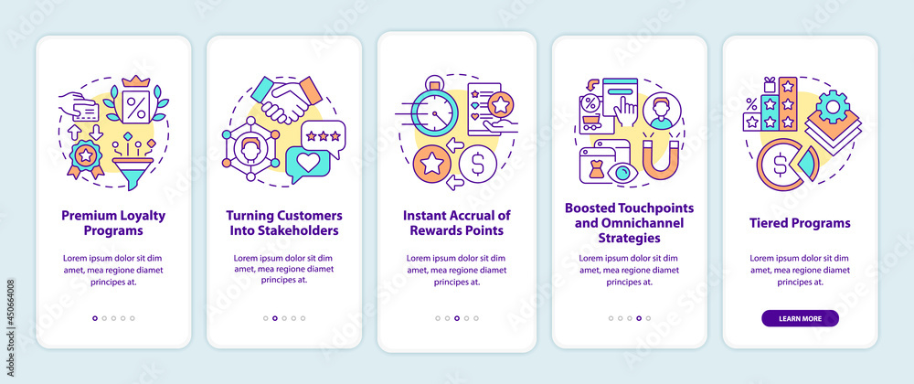 Loyalty program tendencies onboarding mobile app page screen. Reward ...