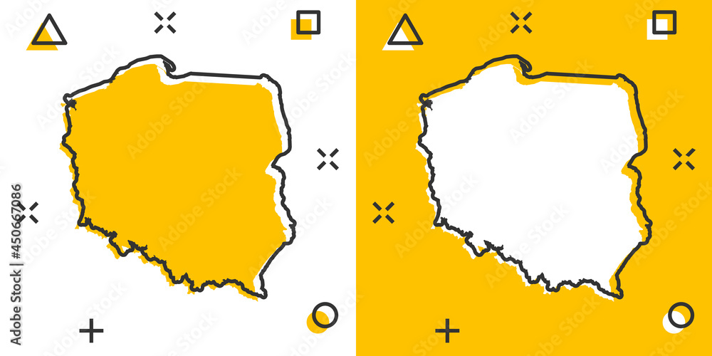 Vector cartoon Poland map icon in comic style. Poland sign illustration ...