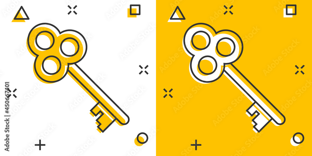 Vector cartoon key icon in comic style. Secret keyword sign ...