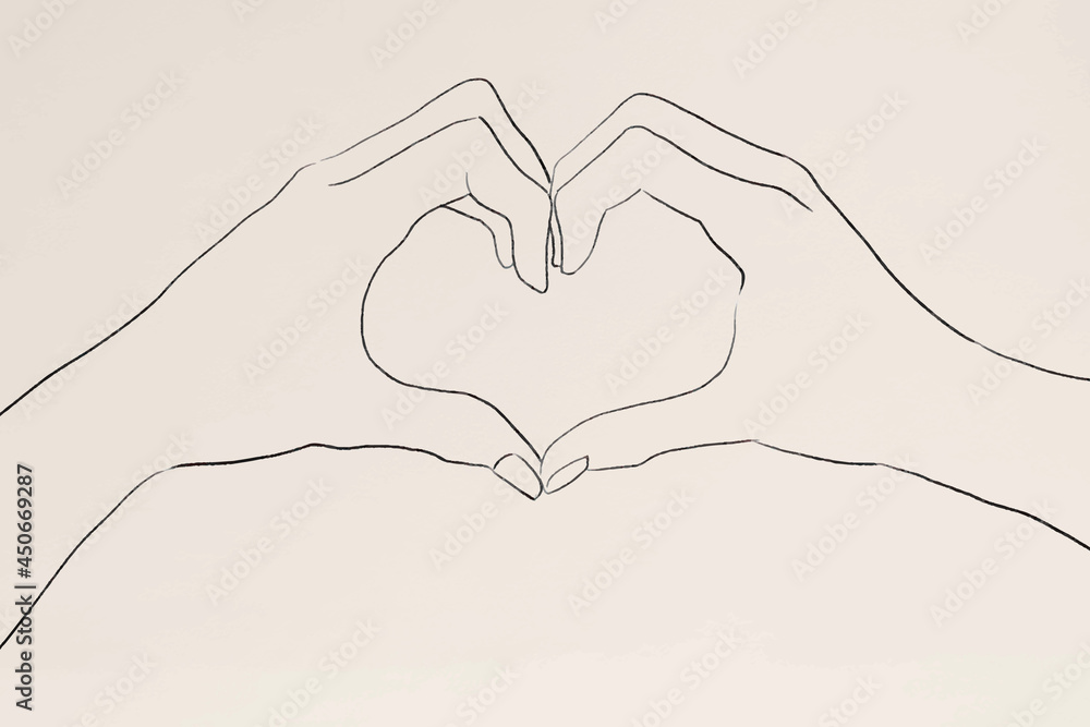 Heart hand gesture vector line drawing Stock Vector | Adobe Stock