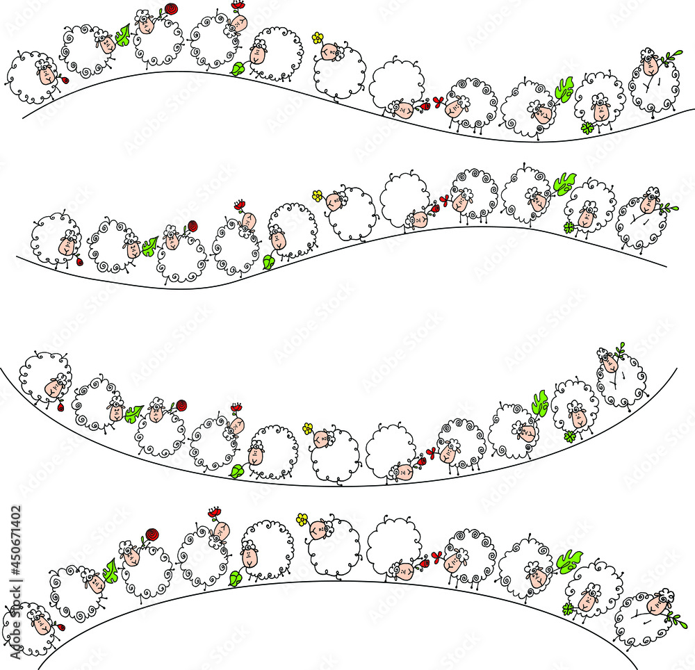 Vector illustration cartoon cute sheep action series background border ...