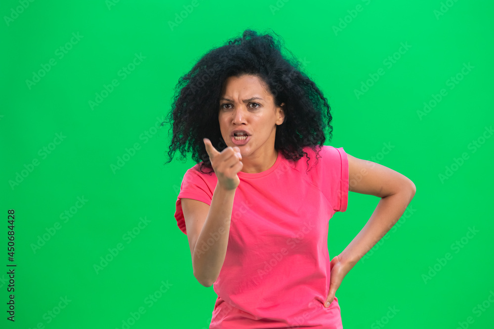 Portrait Of Young Female African American Swears And Shakes Viciously