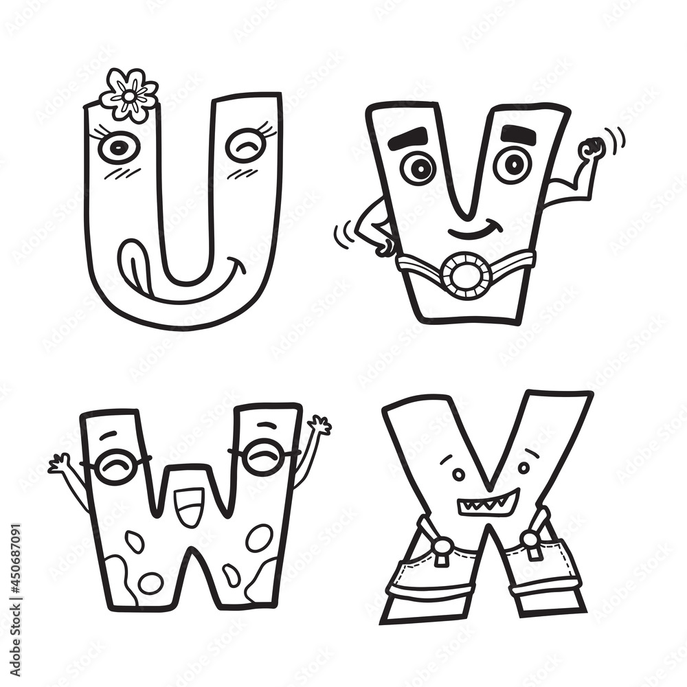 ABC Funny Alphabet coloring for kids. Cute alphabet fonts freehand ...