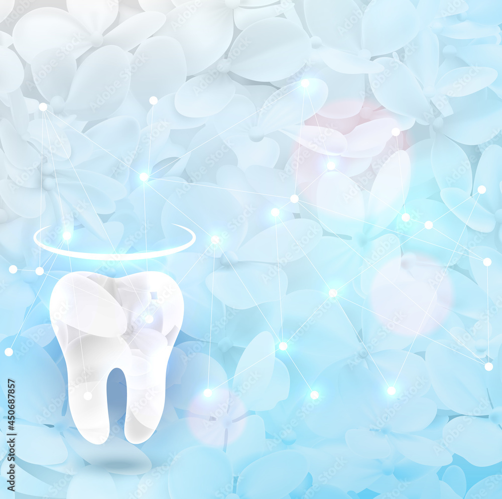 Beautiful floral dental design backdrop. Healthy tooth silhouette and ...