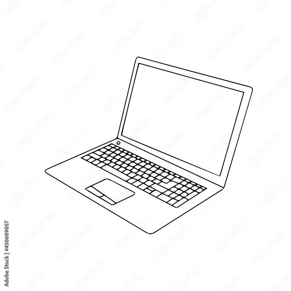 Simple vector hand drawn laptop icon symbol pictogram for work at home ...