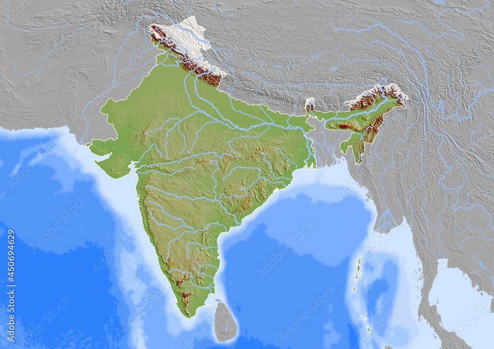 Relief map of India - 3D Rendering. Stock Illustration | Adobe Stock