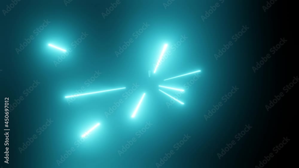 Blue laser light strokes flashing in dark. 3D rendering stage light ...