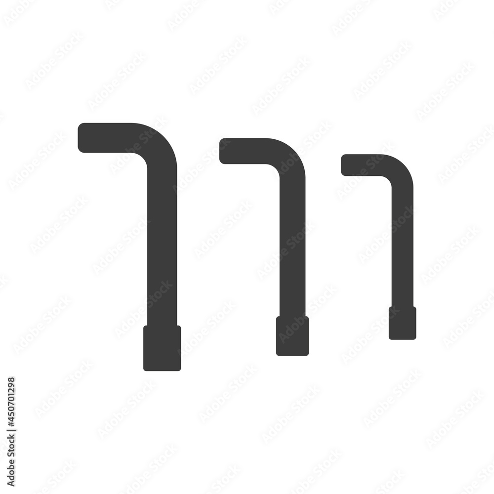 Allen wrench icon set. Hex wrenches in different size black silhouettes ...