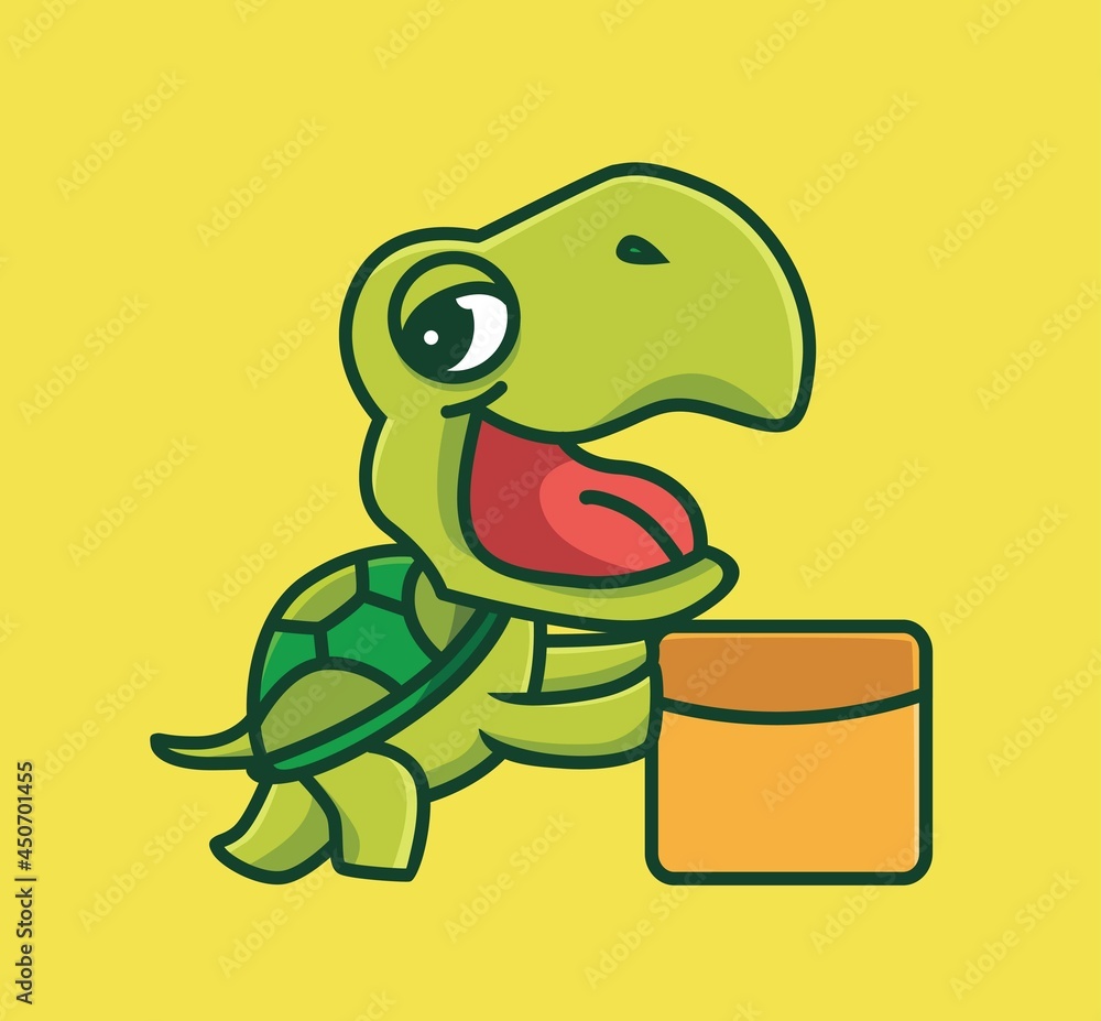 Cute Cartoon Turtle Working as delivery courier carrying a package box ...