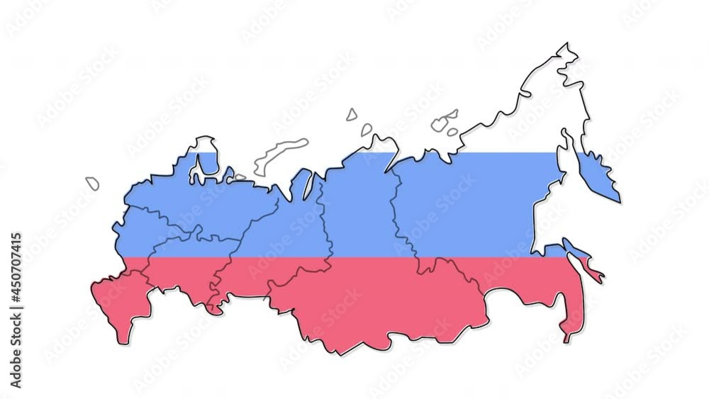 Colourful red blue white map of Russia. Self drawing animation. Outline ...