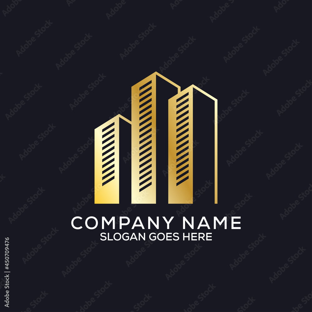 Golden apartment logo design,monogram building logo with gold color ...
