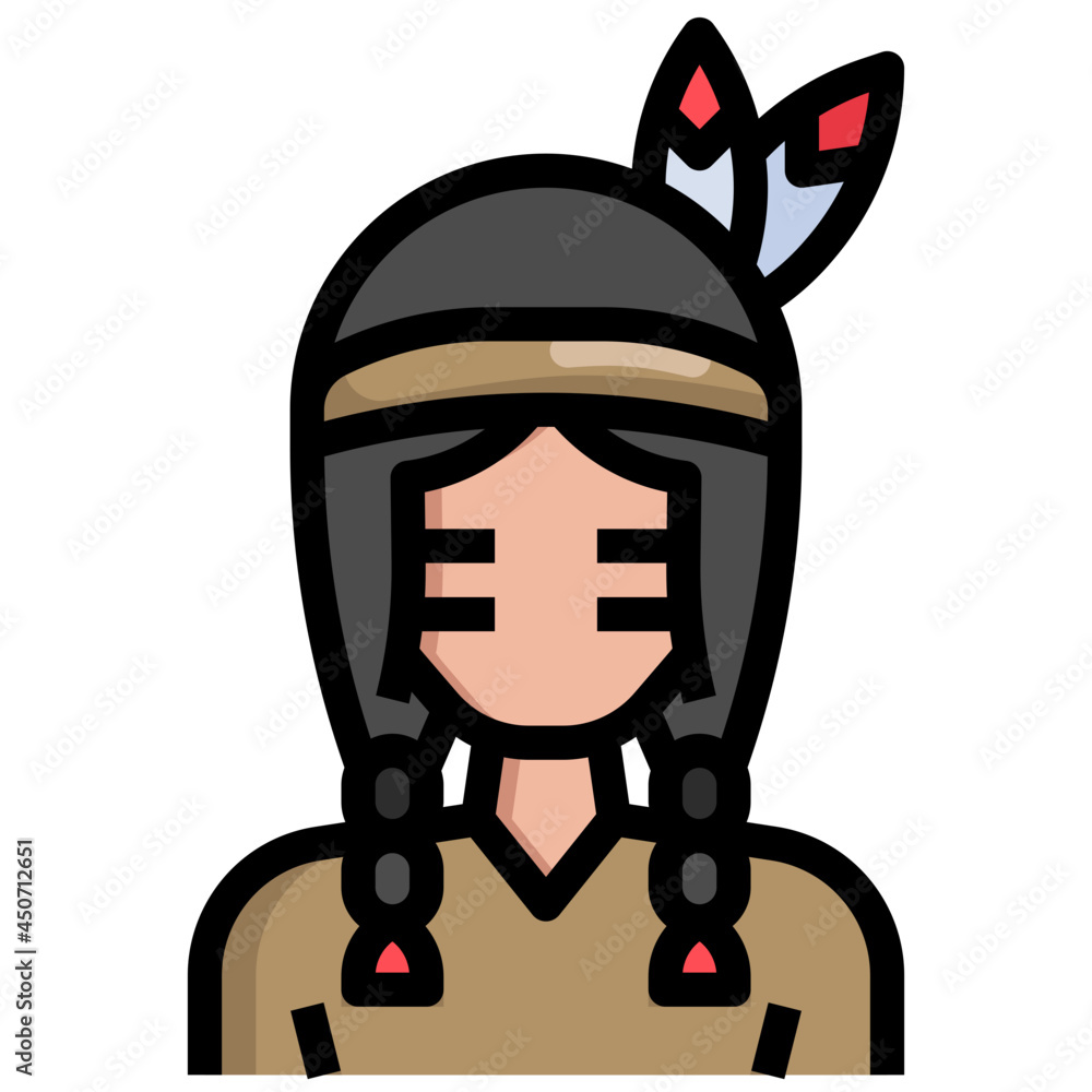 NATIVE AMERICAN WOMAN filled outline icon,linear,outline,graphic ...