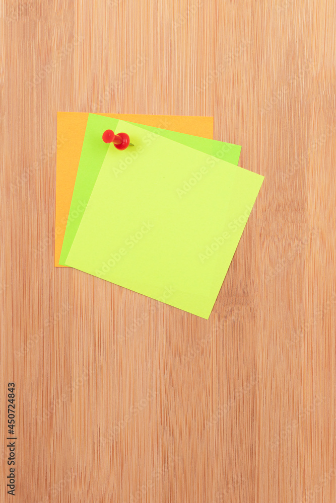 Colored Sticky Notes with Copyspace Pinned to the Wooden Message Board ...