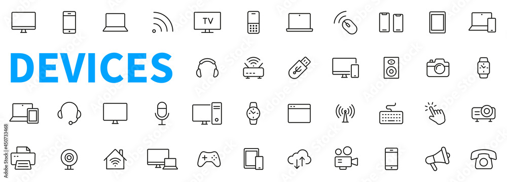 Device and technology line icon set. Electronic devices and gadgets ...