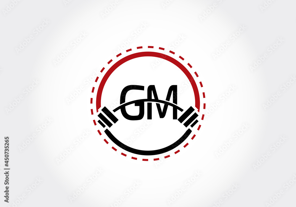 Initial GM Letter alphabet with a barbell. Lifting vector logo design ...