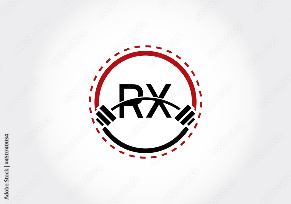 Initial RX Letter alphabet with a barbell. Lifting vector logo design ...