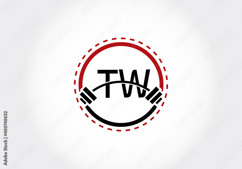 Initial TW Letter alphabet with a barbell. Lifting vector logo design ...