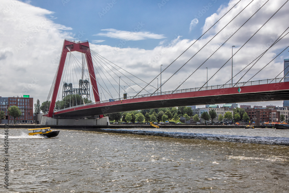 The Prince-Willem Alexander Bridge with the (in reality) remarkably red ...