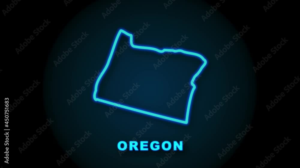 Neon animated map showing the state of Oregon from the united state of ...