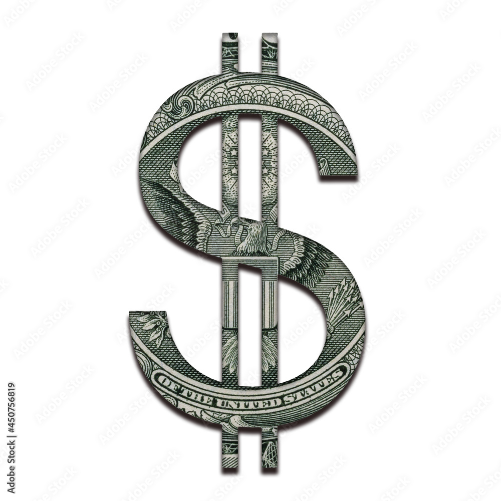 US Dollar Sign Icon with Real One Dollar Bill Banknote Texture Isolated ...