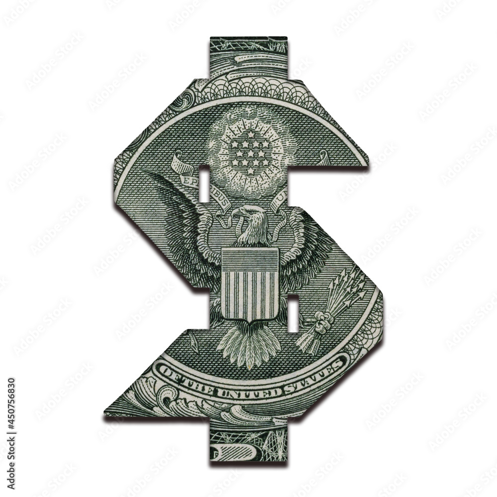 US Dollar Sign Icon with Real One Dollar Bill Banknote Texture Isolated ...