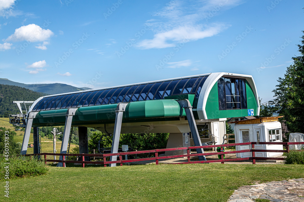 PARANG RESORT, HUNEDOARA, ROMANIA - JULY 11, 2021: Chairlift station in ...