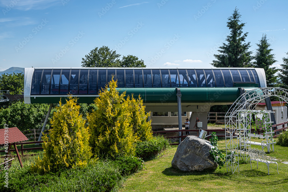 PARANG RESORT, HUNEDOARA, ROMANIA - JULY 11, 2021: Chairlift station in ...