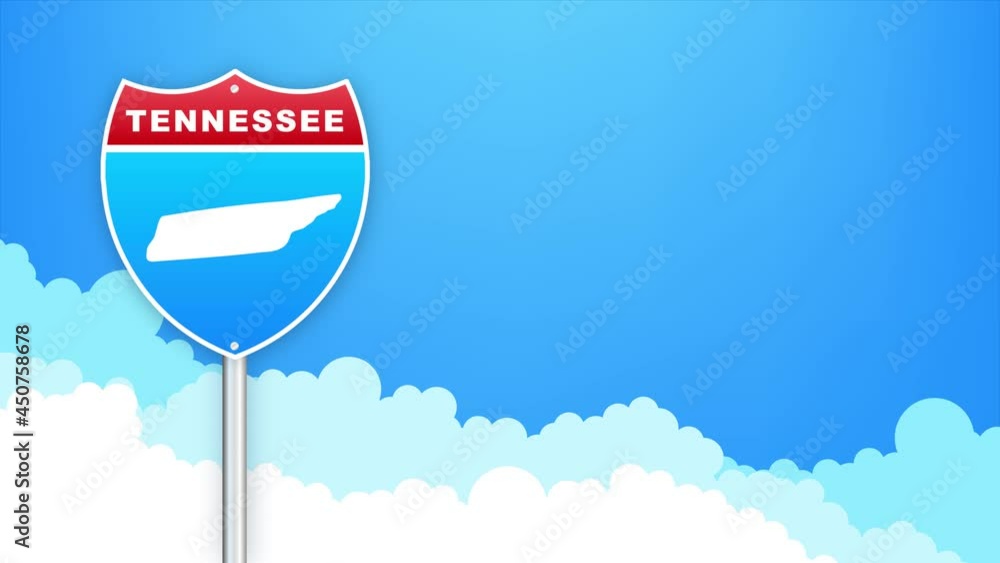 Tennessee map on road sign. Welcome to State of Tennessee. Motion ...