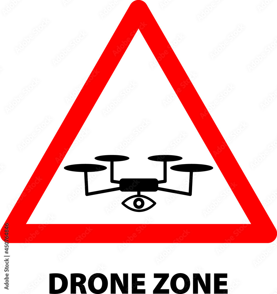 Drone zone traffic sign. Aerial recording area icon or symbol in vector ...
