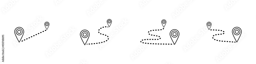 Conjunto de icono de ruta. Concepto de ubicación, punto de partida y ...