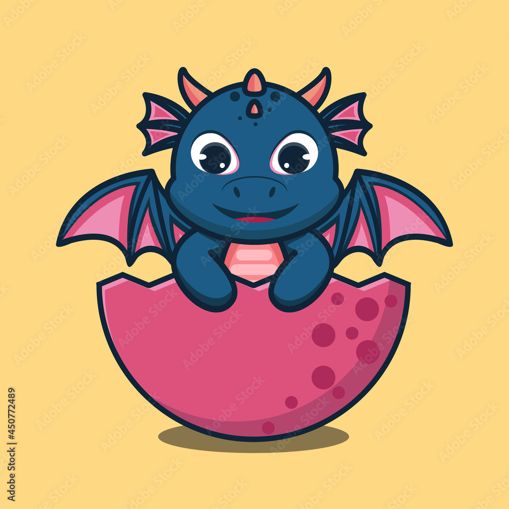vector illustration of cute baby dragon coming out of the egg shell ...