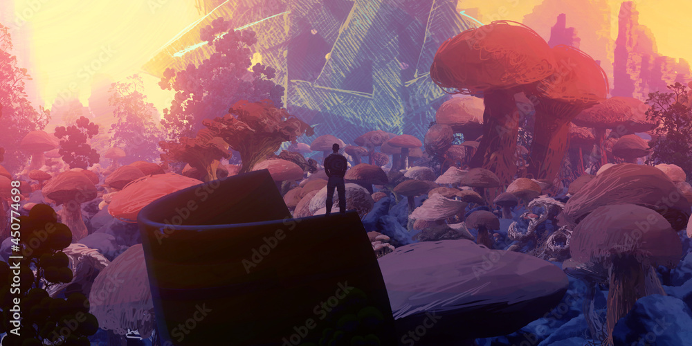 Futuristic science fiction panorama. Digital art. Fantasy scenery ...