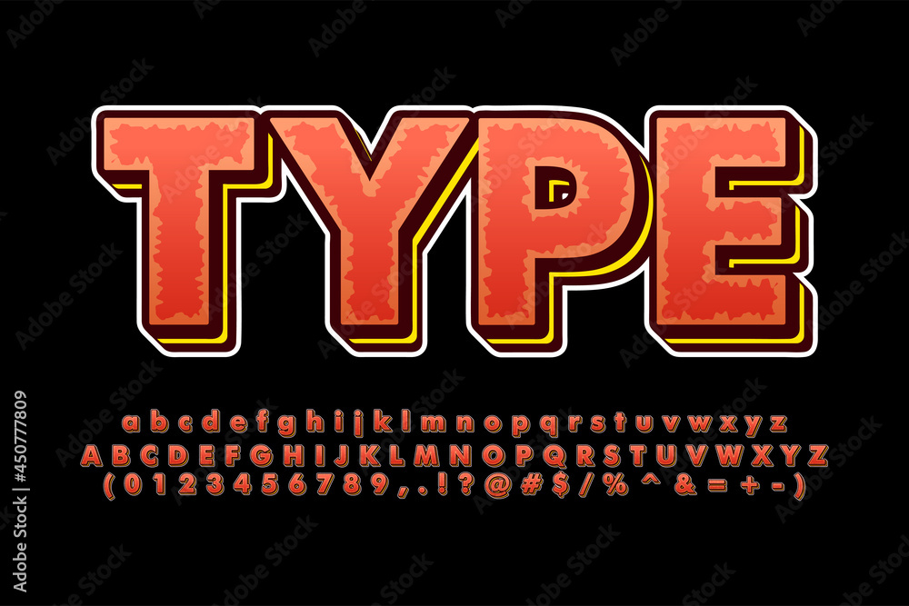 Modern creative digital font alphabet. Red orange cartoon typography ...