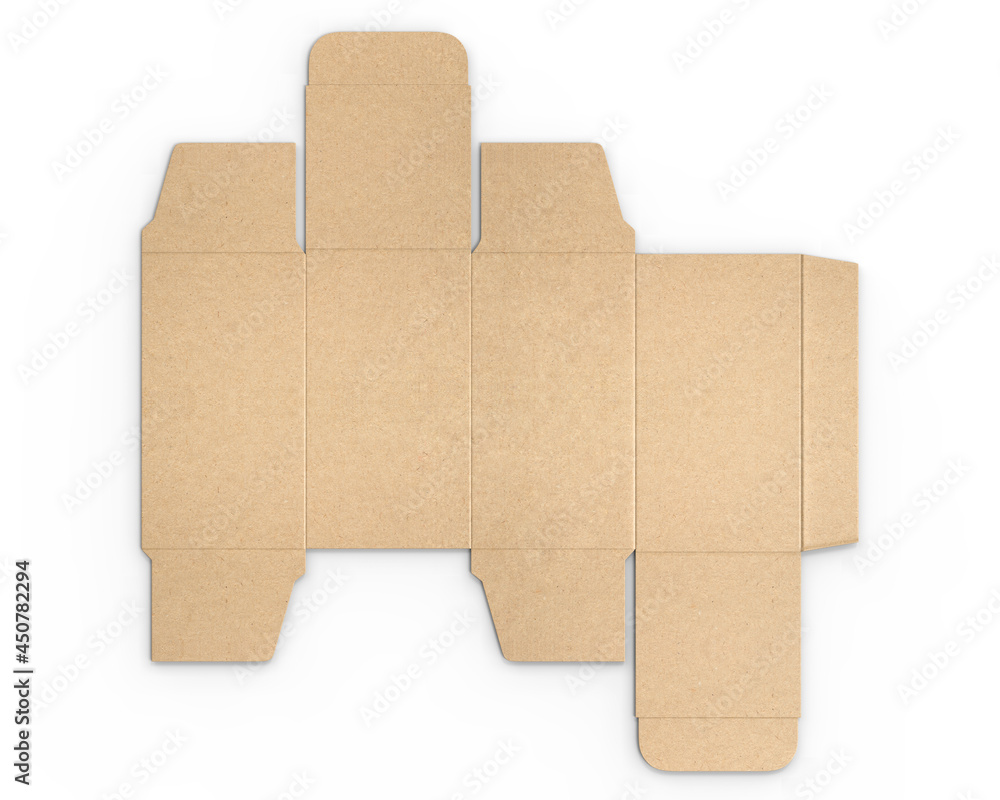 Blank unfolded paper packaging box template, 3d render illustration ...
