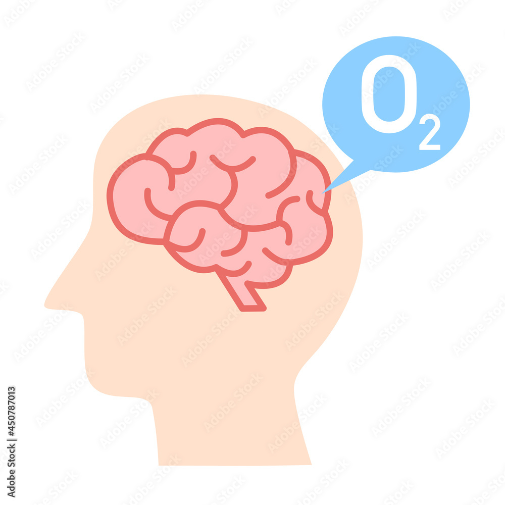 Human brain with oxygen formula in flat design on white background ...