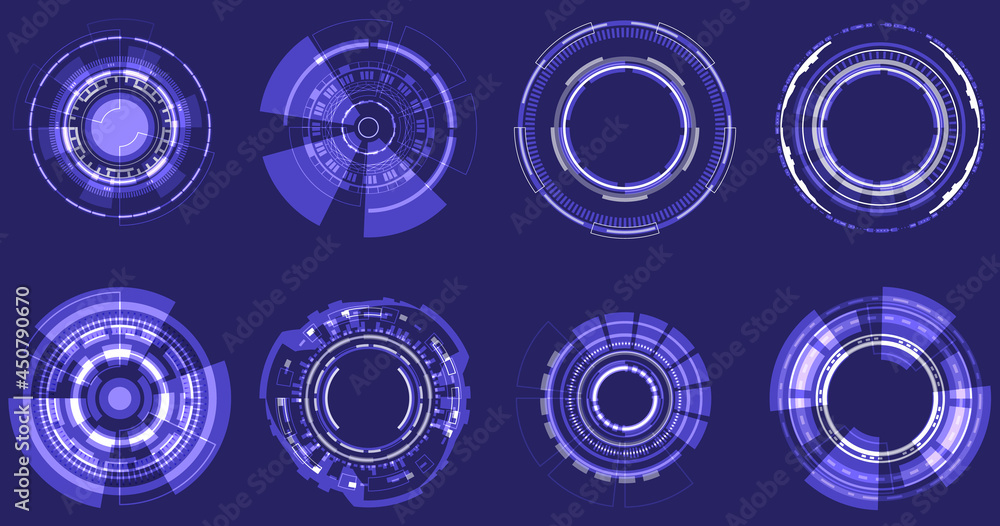 Vetor de Futuristic Holographic circle of focus elements. Sci-fi round design. Military ...