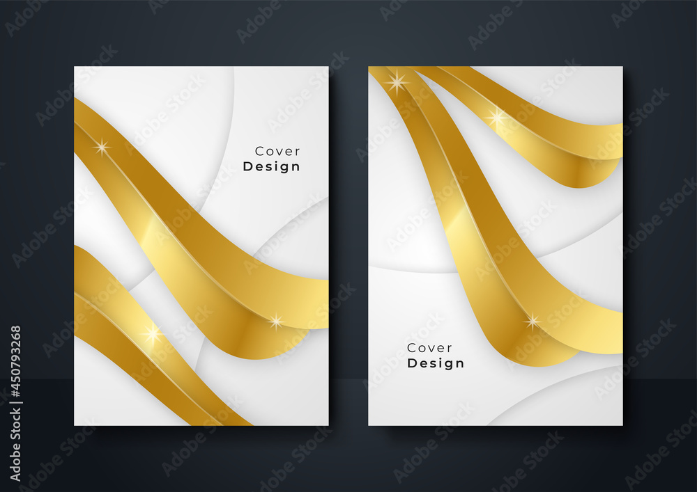 Abstract white and gold wave 3d background. Luxury business cover ...