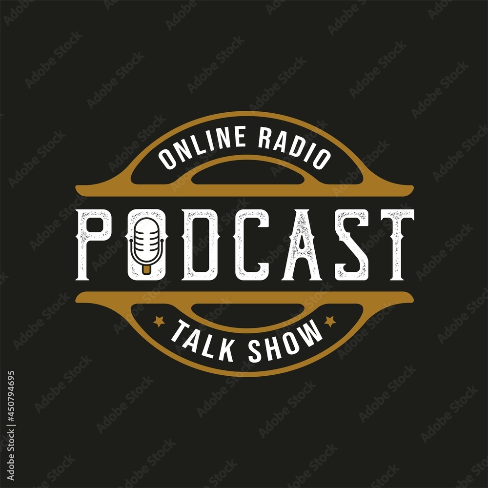 Vintage Retro Logo Style for Podcast Logo. With gold, black, and white ...