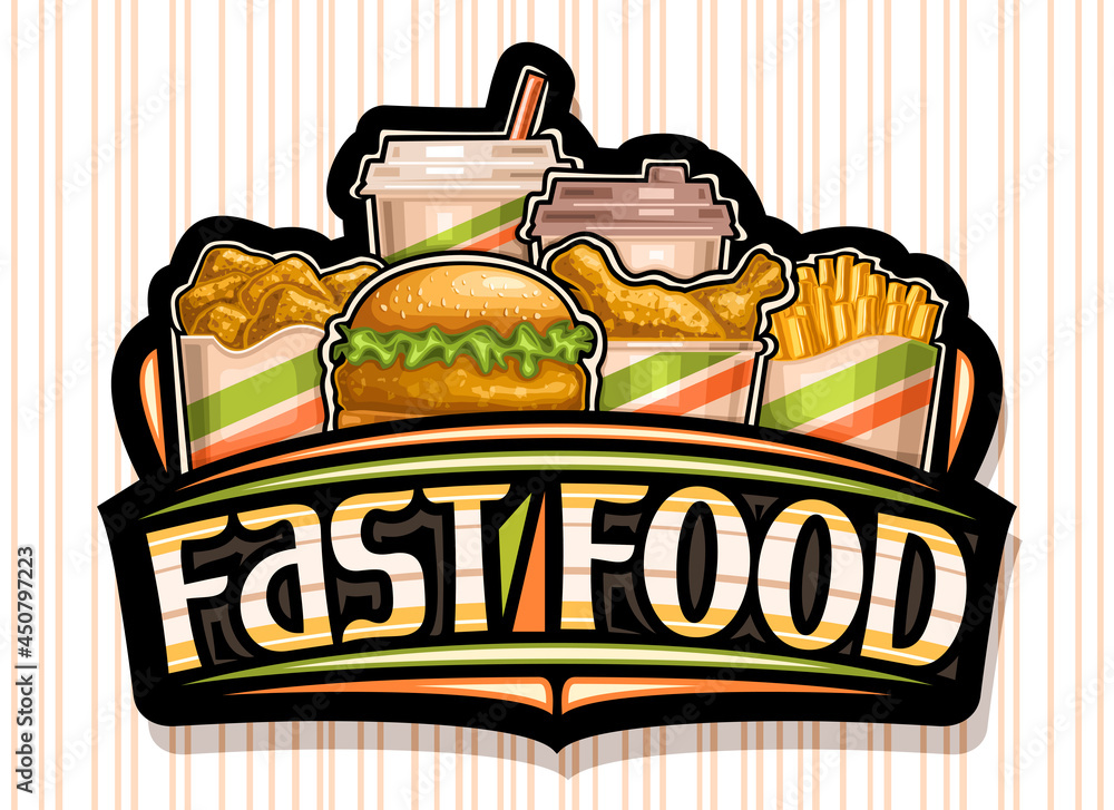 Vector logo for Fast Food, dark signboard for american cafe with ...