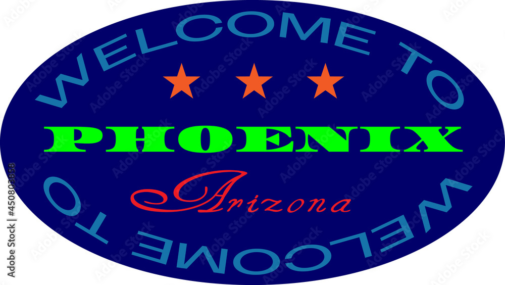 Welcome to phoenix arizona colour badge. Blue badge with yellow and red ...