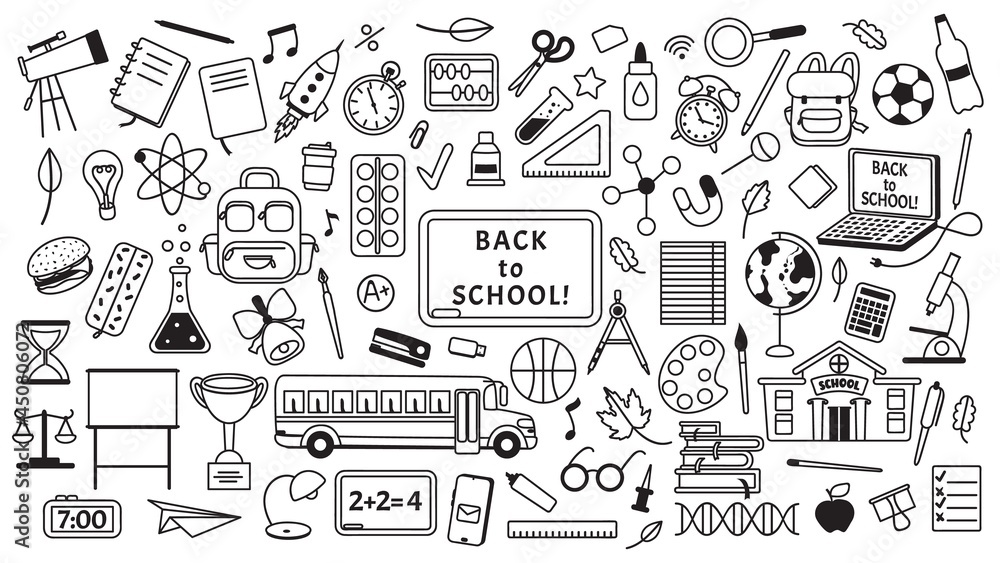 Vetor do Stock: School doodles drawings, hand drawn kids education ...