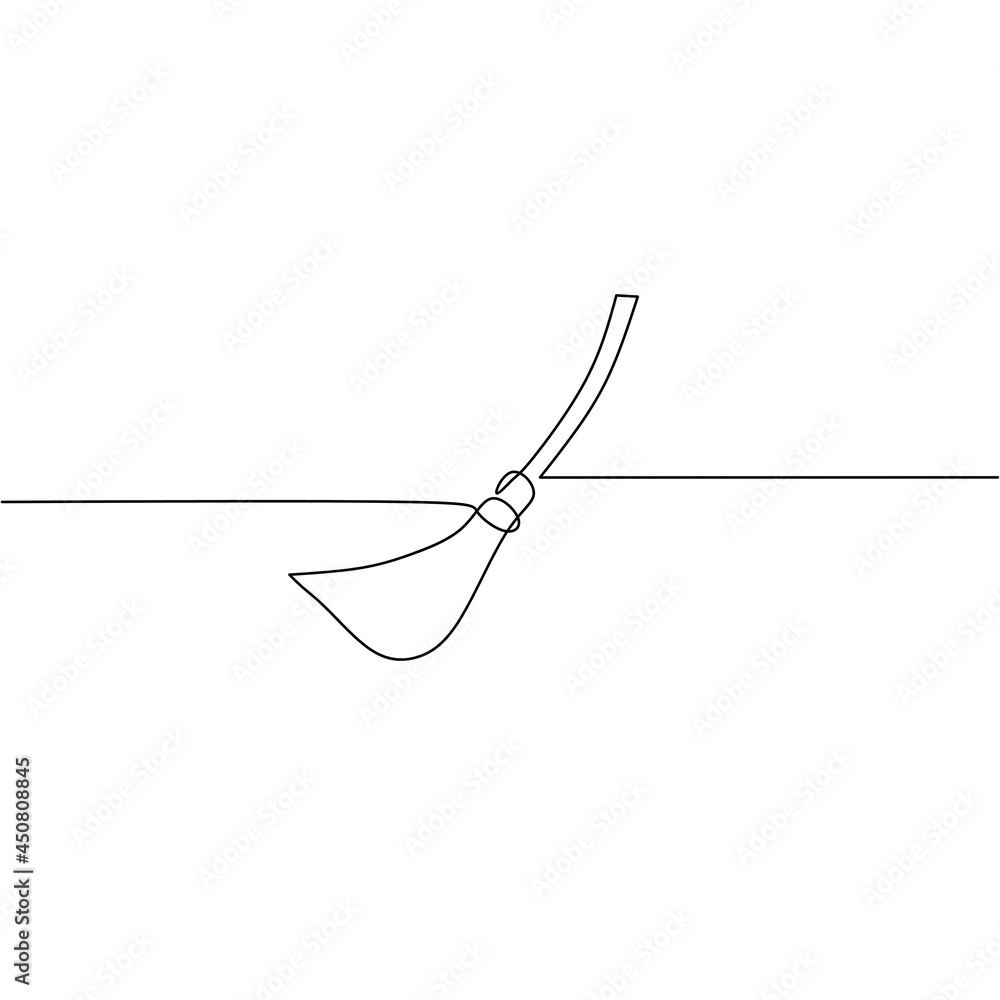 Continuous line drawing of broom stick, simple design, object one line ...