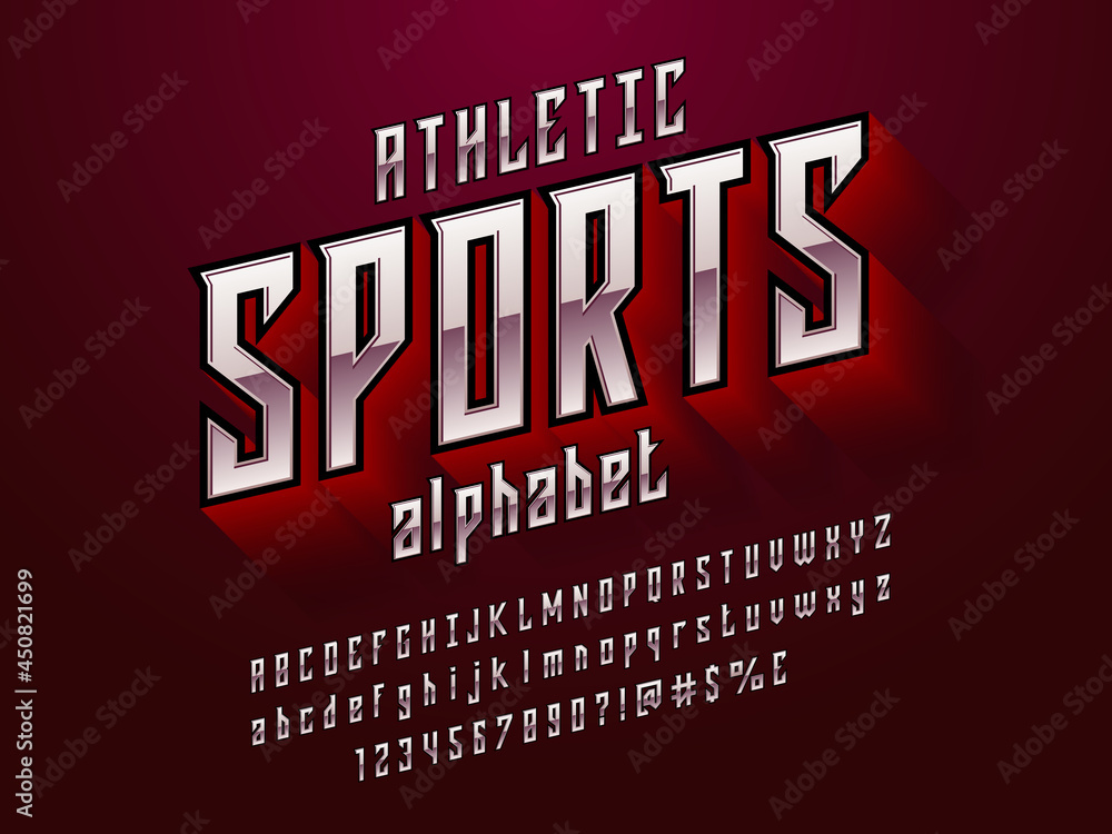 sports style alphabet design with uppercase, lowercase, numbers and ...